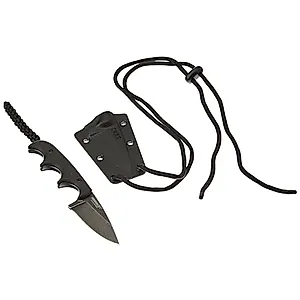 COLUMBIA RIVER KNIFE & TOOL Compact Fixed Blade Knife: Minimalist Black Drop Point Neck Knife, Folts Utility Knife with Stonewashed Blade, G10 Handle and Nylon Sheath 2384K