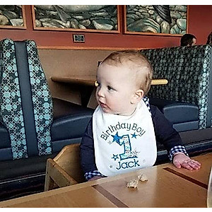 Fantasy Kids Designs First Birthday Boy Bib Smash Bib for Baby Boy Personalized with Custom Name (White Bib/Royal Blue)