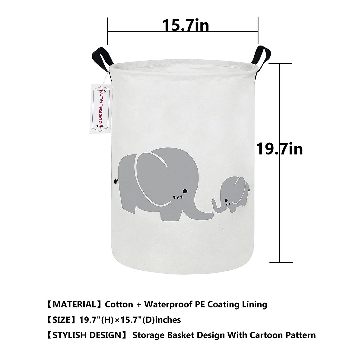 QUEENLALA Large Storage Basket,Laundry Hamper/Bathroom/Home Decor/Collapsible Round Storage Bin,Boys and Girls Hamper/Boxes/Clothing(Parent-child elephant)