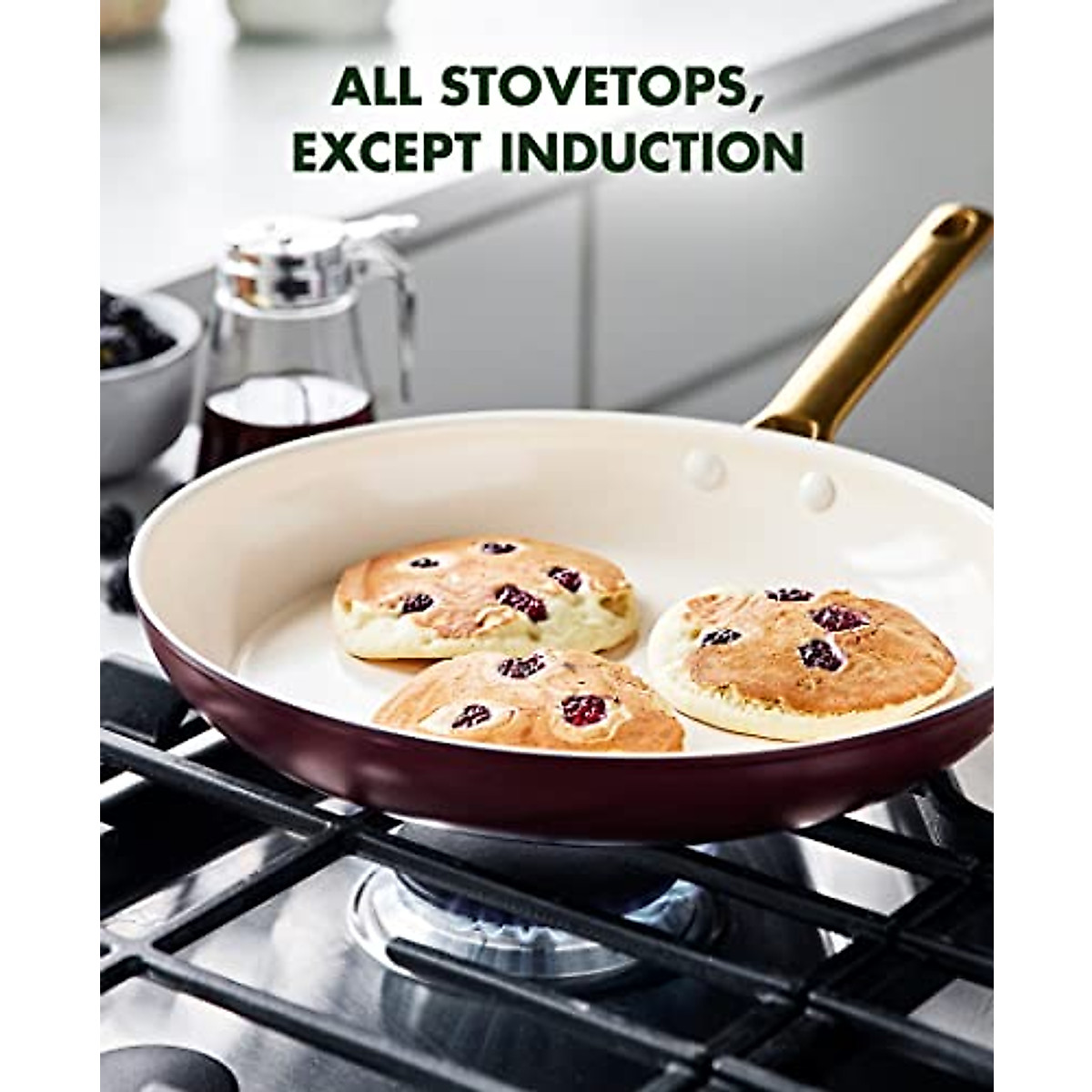 GreenPan Reserve Hard Anodized Healthy Ceramic Nonstick 8" and 11" Frying Pan Skillet Set, Gold Handle, PFAS-Free, Dishwasher Safe, Oven Safe, Merlot Red