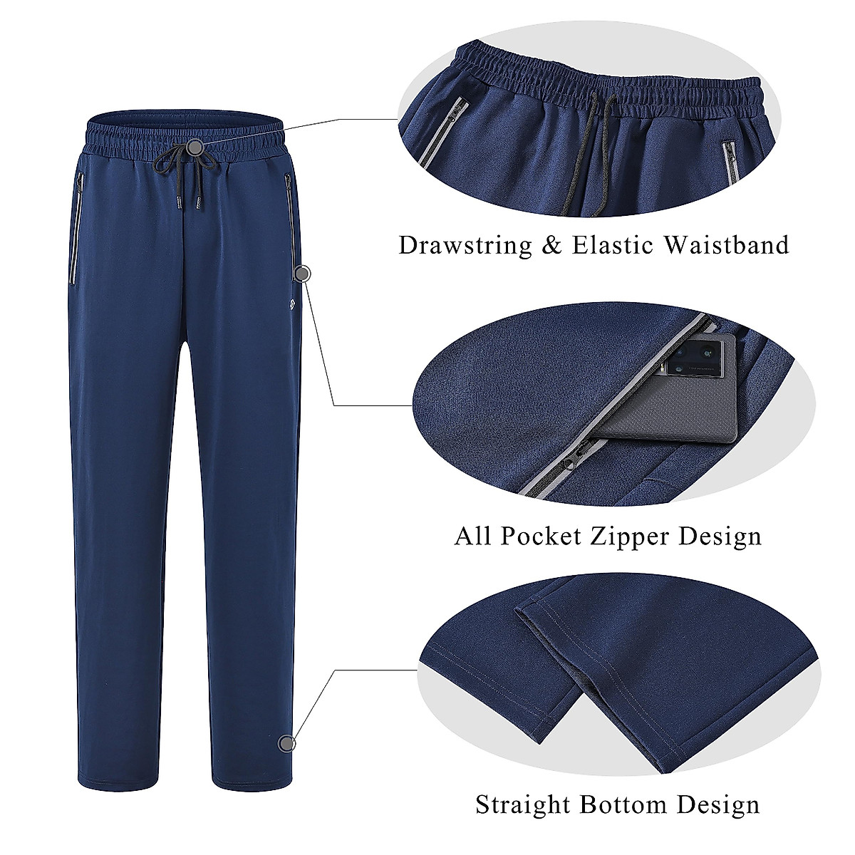 MoFiz Mens Athletic Sweatsuits Full Zipper Jacket with Stand Collar Workout Running Pants Male Casual 2 Pieces Tracksuit Navy 2XL