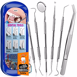 Antonki 6 Pack Teeth Cleaning Dental Tools, Plaque Remover Dental Hygiene Kit, Stainless Steel Professional Tooth Tartar Scraper for Home Use - with Case