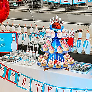 Bowling Party Decorations Cupcake Stand Cardboard 3 Tier Sports Theme Party Cupcake Tower Food Display Dessert Holders Tower Bowling Party Favors for Boy Kids Baby Shower Birthday Party Supplies