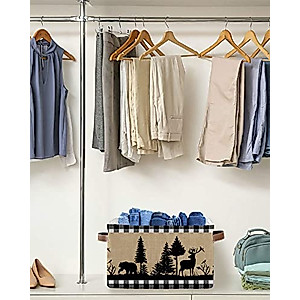 Large Capacity Storage Bins Christmas Animal Moose Elk Xmas Tree Storage Cubes, Collapsible Storage Baskets for Organizing for Bedroom Living Room Shelves Home 15x11x9.5 In