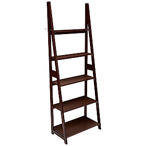 Amazon Basics Modern 5-Tier Ladder Bookshelf Organizer, Solid Rubberwood Frame - Espresso Finish