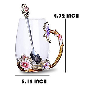 Glass Tea Cup,Glass Coffee Mugs,10.8oz /Blue Glass Coffee Cups for Wife Women Grandma Mom Girl Teacher Friend