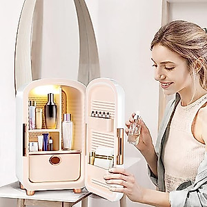 H HUKOER Skincare Fridge Mini Fridge for Bedroom Skincare Fridge with Drawer for Makeup Storage Skin care Tools 12-liter Esthetician Supplies for Bedroom to Cool Down Skincare Products (White)