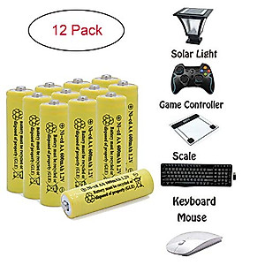 BAOBIAN AA NiCd 600mAh 1.2V Rechargeable Batteries Low Self Discharge for Solar Lights Outside Garden Lamps,Remotes,Mice Pre-Recharged (12Pack)