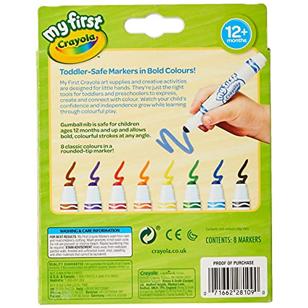 Crayola MyFirst Washable Markers - Assorted Colours (Pack of 8) | Easy-Grip Markers Perfect for Toddlers Hands | Ideal for Kids Aged 12+ Months