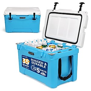 SereneLife Ultra-Tough 35-Quart Rotomolded Cooler Box, Holds Upto 63 Cans, Keeps Ice Up to 5 Days, Heavy-Duty Insulated Portable Ice Chest Box, Ideal for Camping, Beach, and Outdoor Adventures
