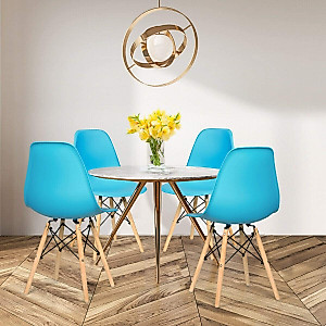 HAPPYGRILL DSW Chairs Set of 4, Pre Assembled Dining Chairs with Wood Legs Plastic Seat, Armless Kitchen Chairs Shell Lounge for Dining Living Room