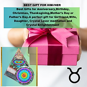 Horoscope Orgone Pyramid & Palm Stone Set, Healing Crystal Taurus Zodiac Sign Gift Set Made of Pyrite & Crysocolla for Self-Expression and Truth