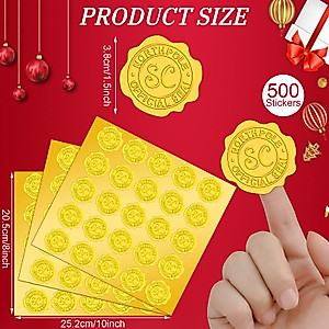 500 Pieces Christmas Wax Seal Stickers Vintage Santa Claus Embossed Gold Wax Seal Sticker Holiday Envelope Seal Label North Pole Official Seal Sticker Self Adhesive Foil for Invitation Card Box
