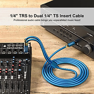 NUOSIYA 1/4 Insert Cable, 6.35mm 1/4" TRS to Dual 6.35mm 1/4" TS Mono Stereo Y-Cable Splitter Cord Compatible for Speaker,Amplifier, Home Stereo Systems -6.5ft