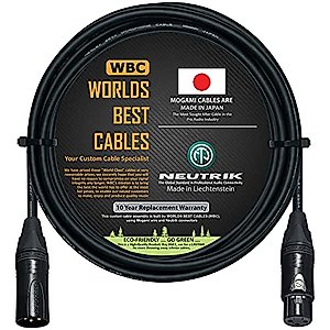 WORLDS BEST CABLES 10 Foot – Quad Balanced Microphone Cable Custom Made Using Mogami 2534 Wire and Neutrik NC3MXX-B Male & NC3FXX-B Female XLR Plugs