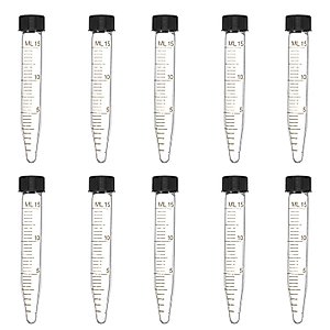 TEHAUX Conical Centrifuge Tubes, 10PCS 15ml Leak- Proof Sterile with Screw Cap Graduated Glass Vial Tube Test Container