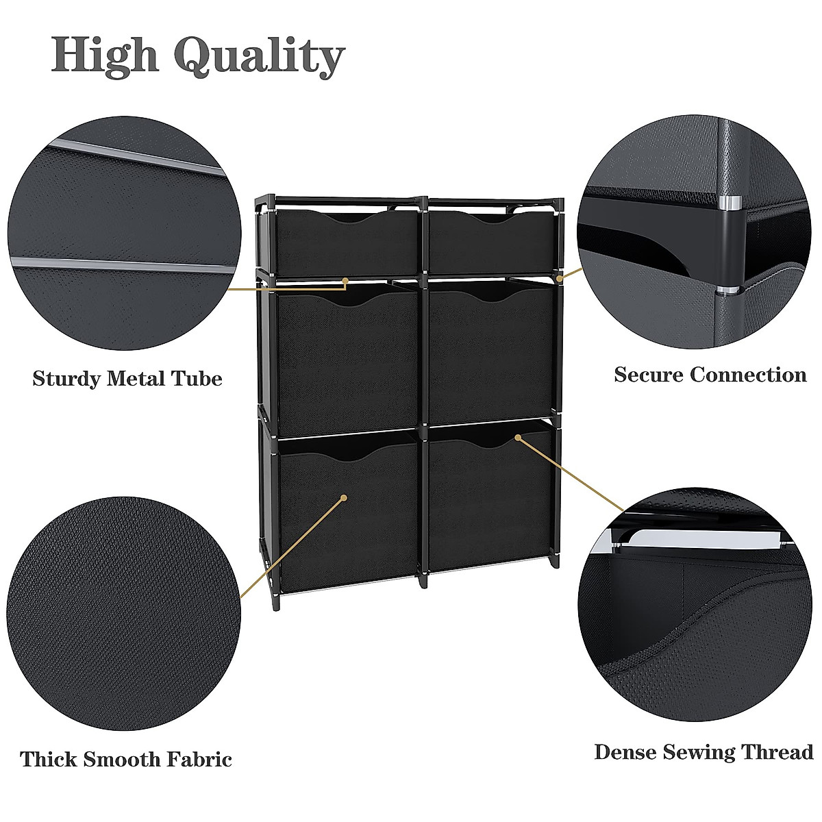 Dttwacoyh Closet Organizers and Storage Shelf Unit with 6 Storage Bins,Stackable Cube Storage Organizer,Drawer Organizers for Clothing,Book,Livingroom(Black)