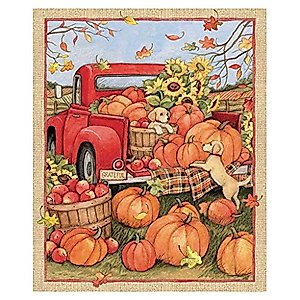 Christmas Fabric Pumpkin Car Collage Panel 36x44 Inch, Creative 100% Cotton Fabric Panel Winter Holiday Christmas Decorations for Quilting Apparel and Home Decor Accents (Multicolor)
