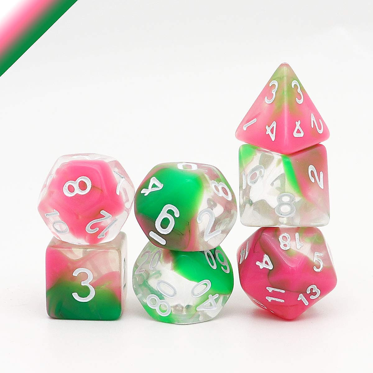 Haxtec DND Dice Set Polyhedral D&D Dice for RPGs-Pink Green Clear Swirl