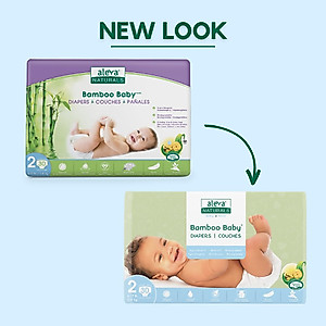 Aleva Naturals Hypoallergenic Bamboo Baby Diapers for Baby, Ultra Soft, Sensitive Skin Friendly, Biodegradable, Disposable– Size 2 (6-17 lbs/3-8 kg) | 30ct,37845