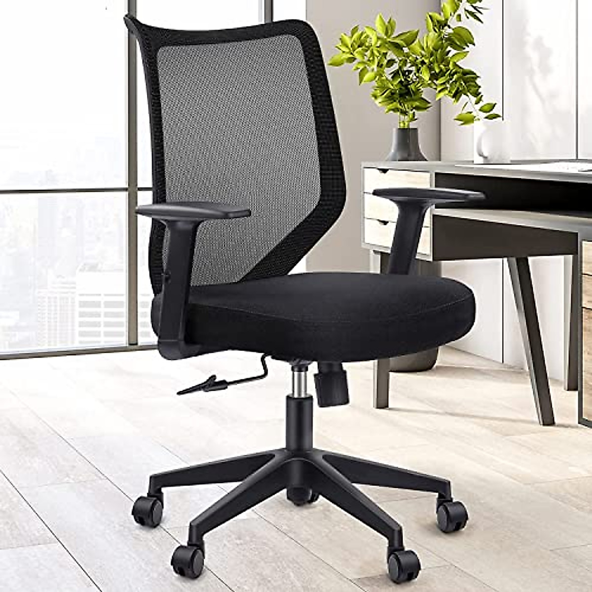 ETasker Ergonomic Office Chair Home: Mesh Desk Chair with Adjustable Arms - Mid Back Computer Chairs for Women Adults - Swivel Task Chair Comfortable for Home Office (Black)