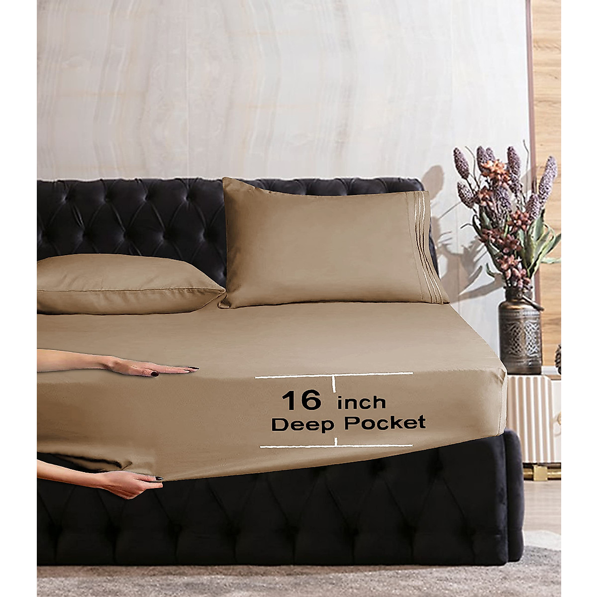 Mocassi Queen Sheet Set - Luxury Hotel 1800 Premier Bedding Sheets & Pillowcases - Ultra Soft Breathable & Cooling Bed Sheets - Deep Pocket - Wrinkle Resistant - 6 Piece Set - Queen, Taupe