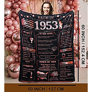 Henghere 70th Birthday Gifts for Women Friend, Mom, Grandma, Sister, Wife, Aunt, Coworker, Happy 70 Year Old Birthday Decorations Women | Blanket for Bed Sofa 60x50 Inches, Rose Gold