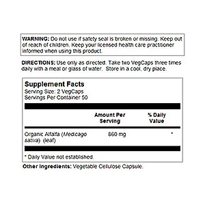 Solaray Alfalfa Leaf 430mg | Vitamin-Rich Superfood w/Fiber & Chlorophyll | Supports Healthy Blood, Kidneys & Digestion | 100ct