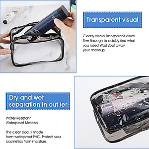 WLLHYF Clear Toiletry Bag 3 Pack Portable Waterproof Travel Makeup Cosmetic Bag Clear Bags Set with Zipper Handle Multipurpose Large Bag Airport Airline Compliant Bag for Women Men (Black)