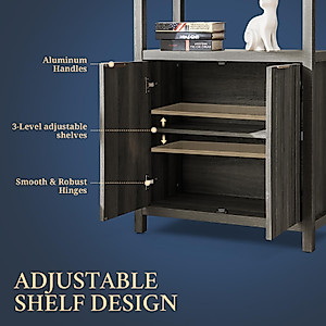 OAKHAM HOME Oxford Bookshelf, Tall Book Shelf with Doors Cabinet, 5-Tier Bookcase, Wooden Bookshelves with Fluted Panel, Large Bookcases with Storage for Living Room Bedroom (Midnight Oak, 1PCS)