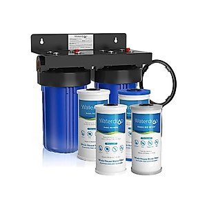 Waterdrop Whole House Water Filter System, Reduce Iron & Manganese, with Carbon and Sediment Filters, 5-Stage Filtration, Reduce Iron, Lead, Chlorine, Odor, 2-Stage 10" x 4.5" WD-WHF21-PG