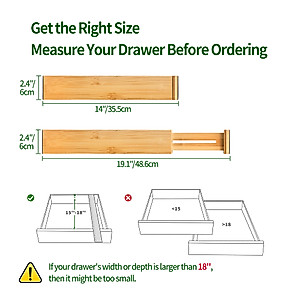 Bamboo Silverware Drawer Organizer Kithchen, Cutlery Tray with Dividers,Adjustable Drawer Organizer