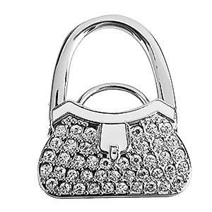 Purse Hook Portable Purse Hanger Embedded Rhinestone, Womens Handbag Hangers for Table Foldable Purse Magnet, Silver