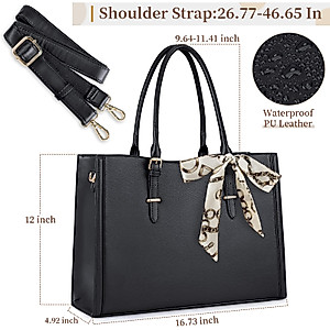 Laptop Bag for Women 15.6 inch Waterproof Laptop Tote Work Bag Leather Computer Tote Briefcase Bag Office Professional Large Capacity Handbag School Shoulder Bag Black