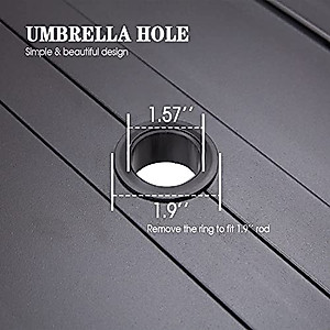 VICLLAX Outdoor Patio Table for 6 Person, 59" x 38" Rectangle Outdoor Dining Table, Patio Metal Steel Slat Table with Umbrella Hole for Lawn Garden