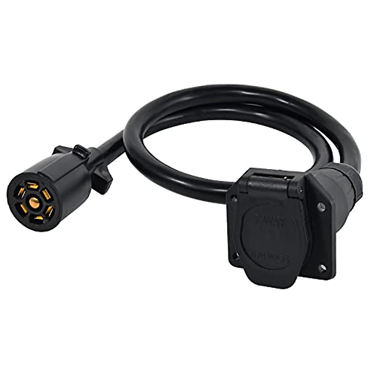 Oyviny 7 Way Trailer Extension Cord 3 Feet, 7 Pin RV Trailer Wiring Extension with Double Prongs Connector for RV Trailer, Caravan, Camper and Van