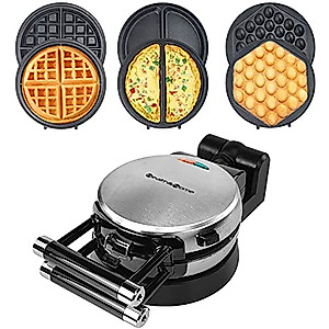 Health and Home 3-in-1 Waffle Maker, Omelet Maker, Egg Waffle Maker, 3 Removable Nonstick Baking Plates, Upgraded 360 Rotating Belgian Waffle Maker