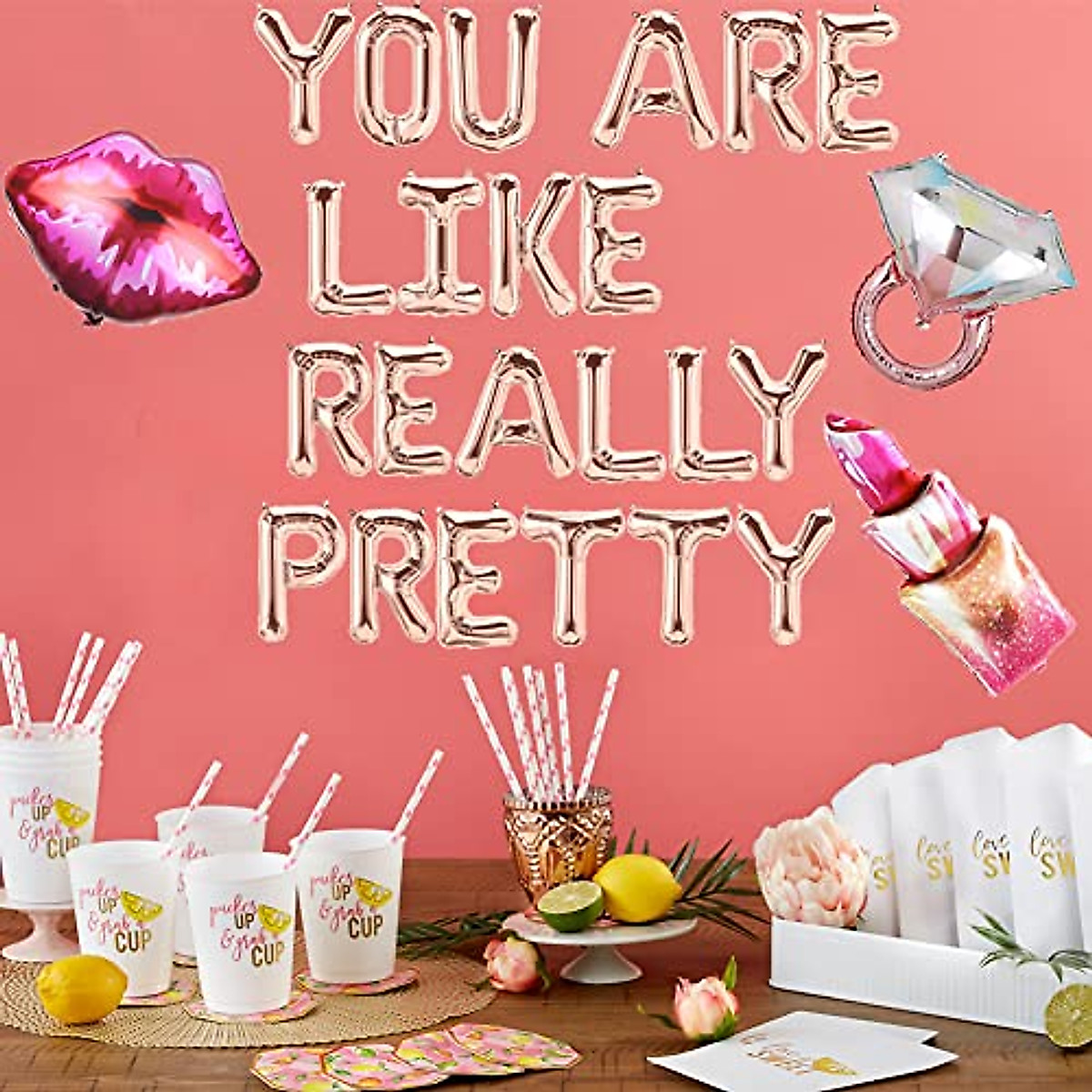 You Are Like Really Pretty Balloons Rose Gold Bachelorette Party Banner You Can't Sip With Us/Mean Girls Themed Decor for Birthday Wedding/Bridal Showers/Engagement Party Supplies Decorations