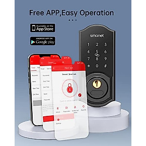 WiFi Door Lock,SMONET Remote Control Smart Deadbolt, Digital Electronic Keyless Entry Locks Bluetooth Touchscreen Auto Lock with Gateway Hub, Work with Alexa,APP,Code,Key for Home Front Door,Black