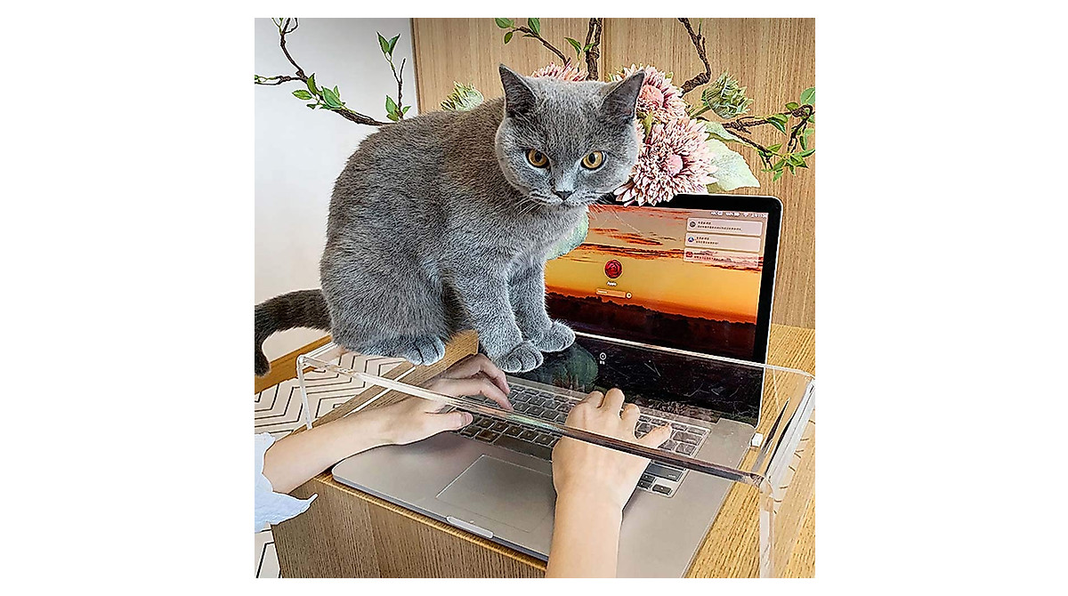 Clear Acrylic Keyboard Cover & Monitor Stand - Anti-Cat Protection