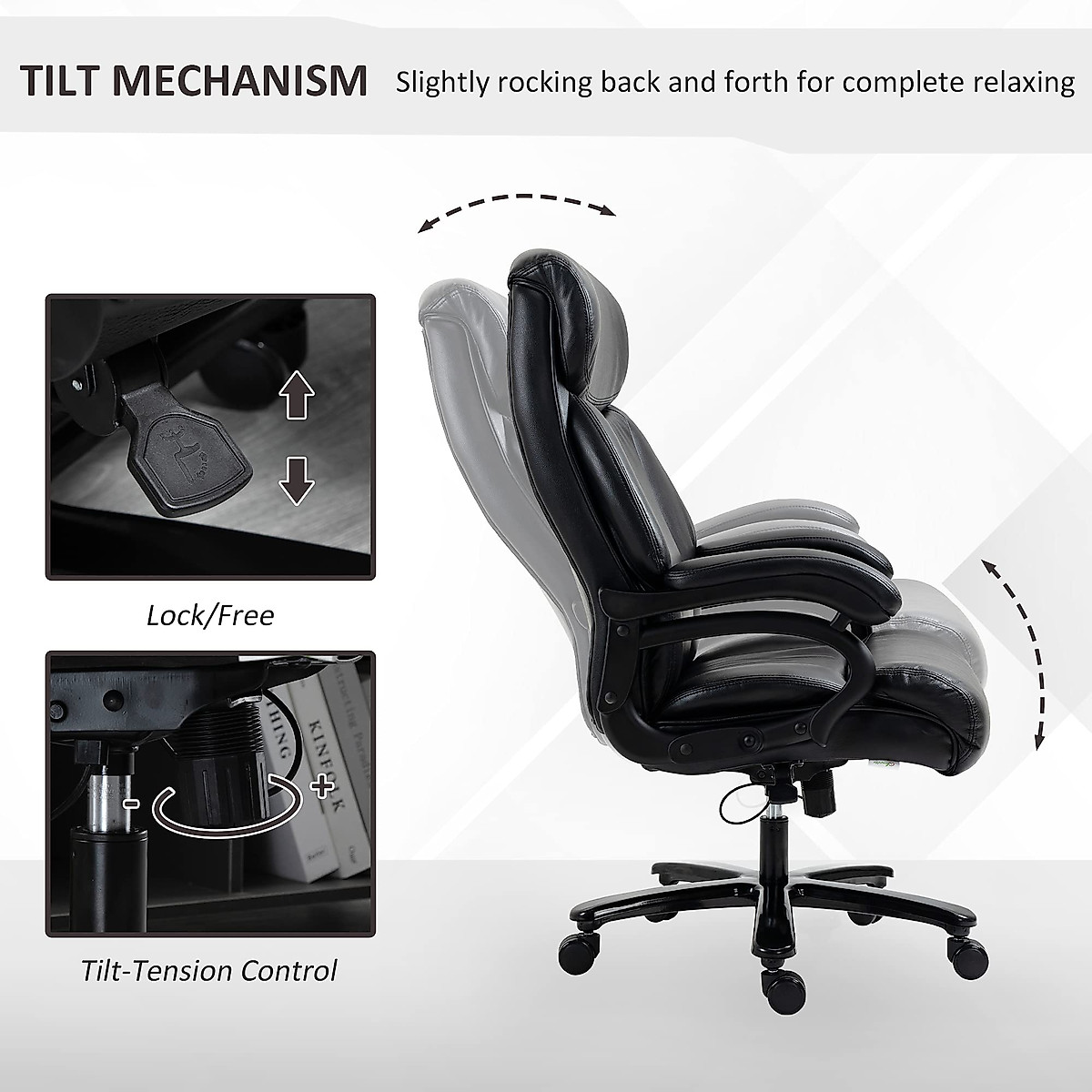 Vinsetto Big and Tall Executive Office Chair 396lbs with Wide Seat, Home High Back PU Leather Chair with Adjustable Height, Swivel Wheels, Black