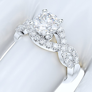 PRSTANI Sterling Silver Luxury Vintage Infinity Twisted Vine Simulated 1CT Round Brilliant Diamond Engagement Ring Halo Bridal Ring (11)