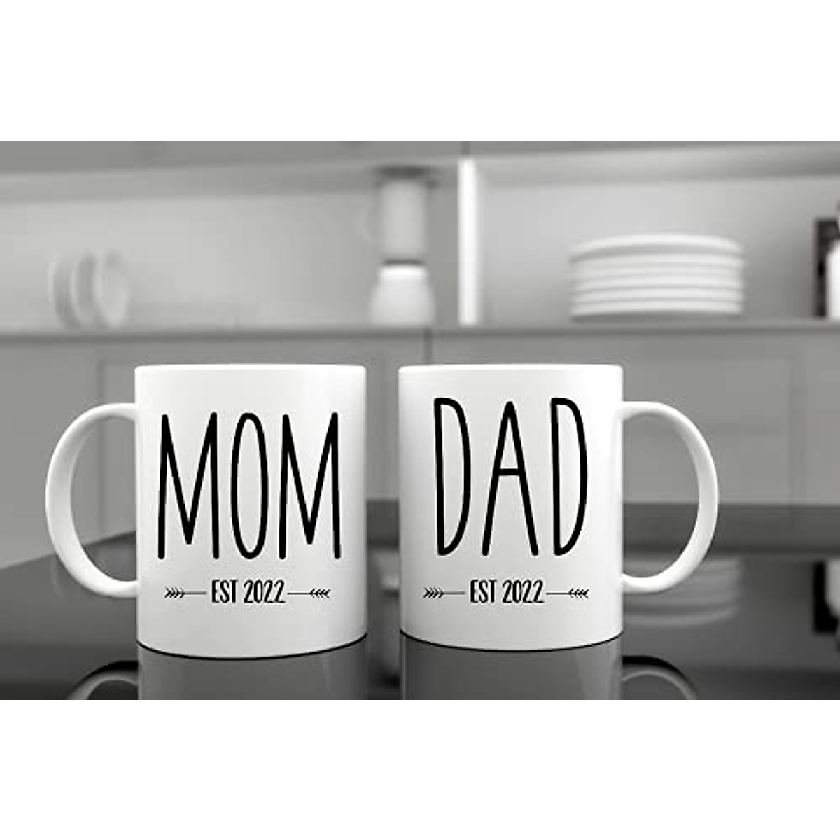 Pregnancy Gift Est 2022 - New Mom and Dad Est 2022 11 oz Mug Heart Set with"Let Adventure Begin" Romper (0-3 Months) - Top Mom and Dad Gift Set for New and Expecting Parents to Be - Baby Shower