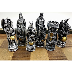 HPL King Arthur Camelot Knights Medieval Times Dragon Fantasy Chess Set W Castle Board 17"