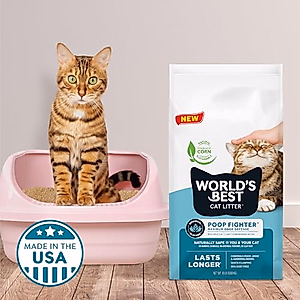 WORLD'S BEST CAT LITTER Poop Fighter Maximum Odor Defense, 15-Pounds - Natural Ingredients, Quick Clumping, Flushable, 99% Dust Free & Made in USA - Long-Lasting Odor Control & Easy Scooping