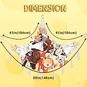 Hautton Stuffed Animal Hammock Net Storage, Macrame Hanging Hammock Plushie Toy Organizer Boho Wall Corner Net Holder for Kids Room Nursery Playroom -Large/White