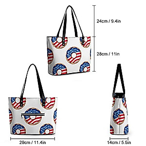 Womens Handbag Donut Pattern American Flag Leather Tote Bag Top Handle Satchel Bags For Lady