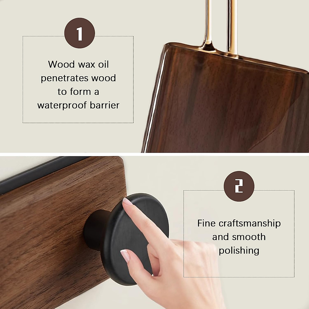 EHERDM Wall Mounted Hair Dryer Holder with Storage Bag Drill-Free Adhesive Blow Dryer Holder Walnut Bathroom Storage Shelf Solid Wood Storage Rack for Home Black