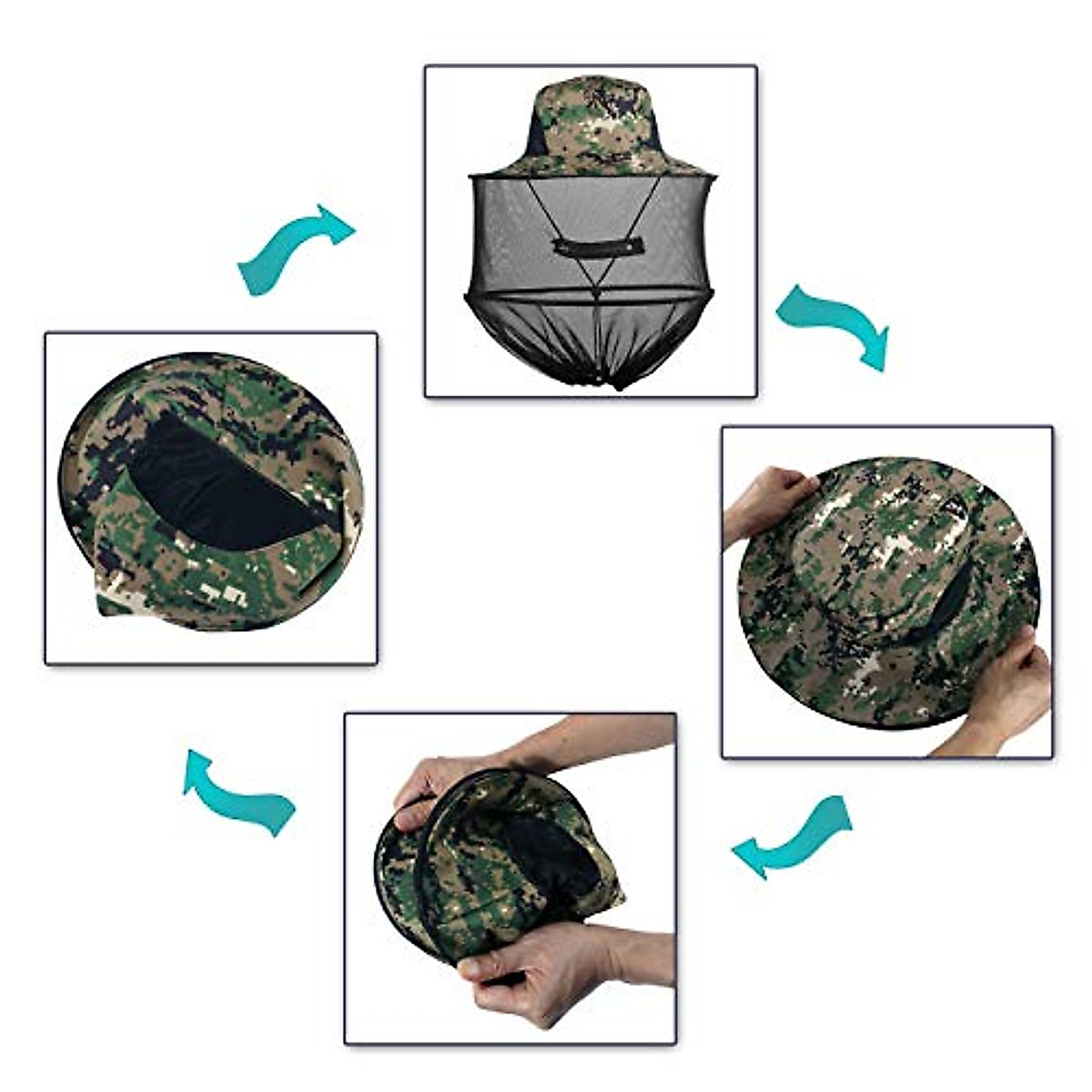 CozyCabin Head Net Hat with Hidden Mesh, Outdoor Fishing Hat Sun Hat for Outdoor Lover Men or Women (Green Digital Camouflage)