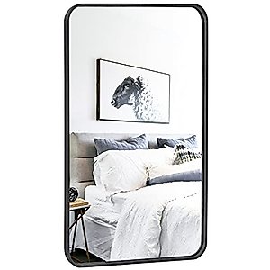 ZenStyle Black Metal Framed Rectangular Wall Mirror 24" x 36" Bathroom Mirror with Peaked Trim for Entryways, Living Rooms, Bathrooms